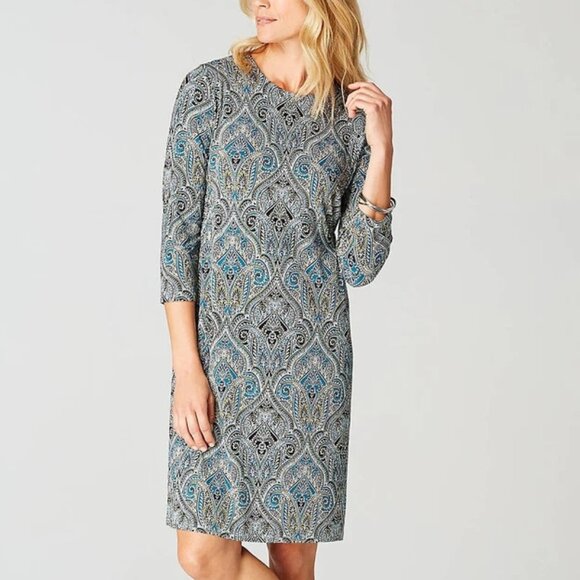 J. Jill | Dresses | Jjill Wearever L 34 Sleeve Paisley Dress Cyan ...